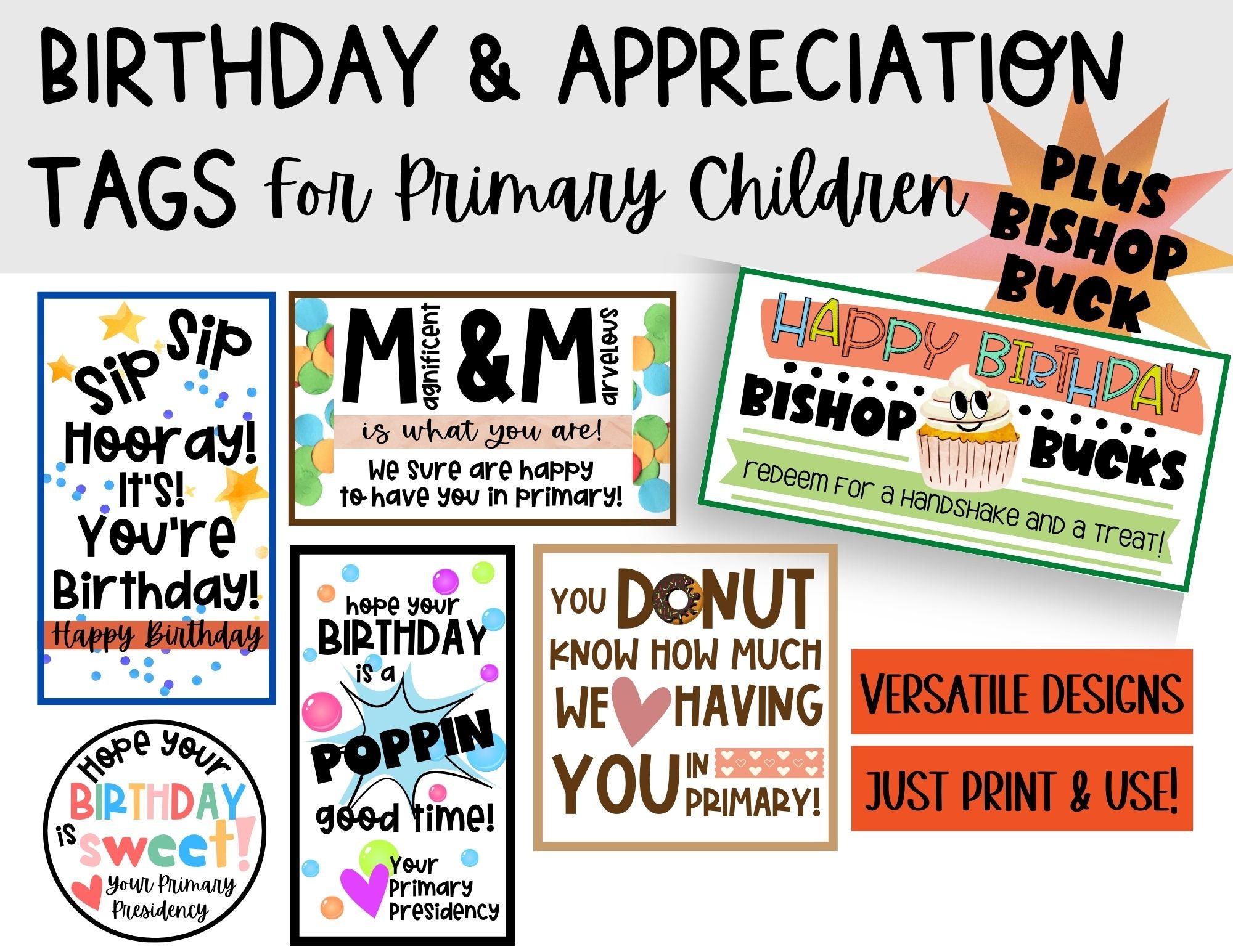Birthday and Appreciation Tags for Primary Children - Etsy