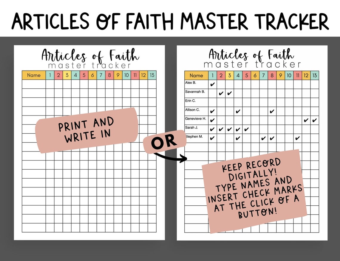Articles of Faith Bundle-fillable PRINTABLE - Etsy