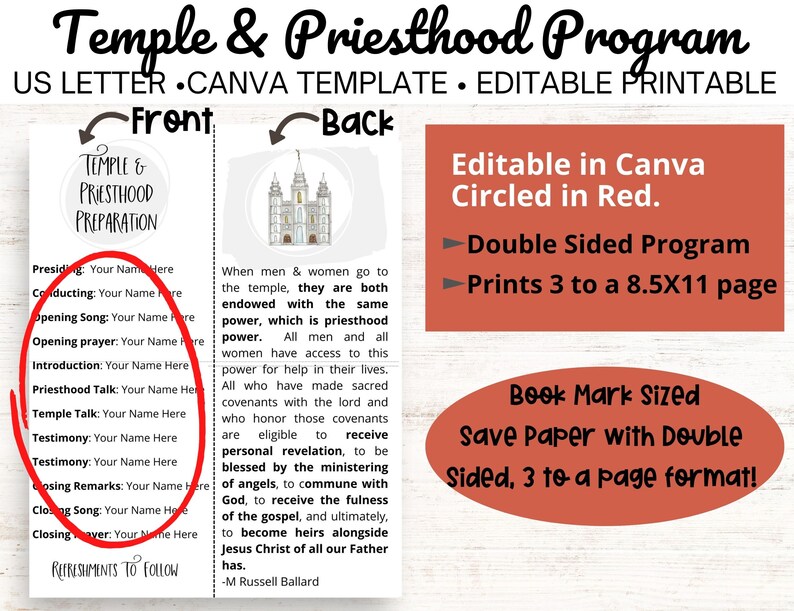 Temple and Priesthood Preview Invitation and Program L Digital - Etsy