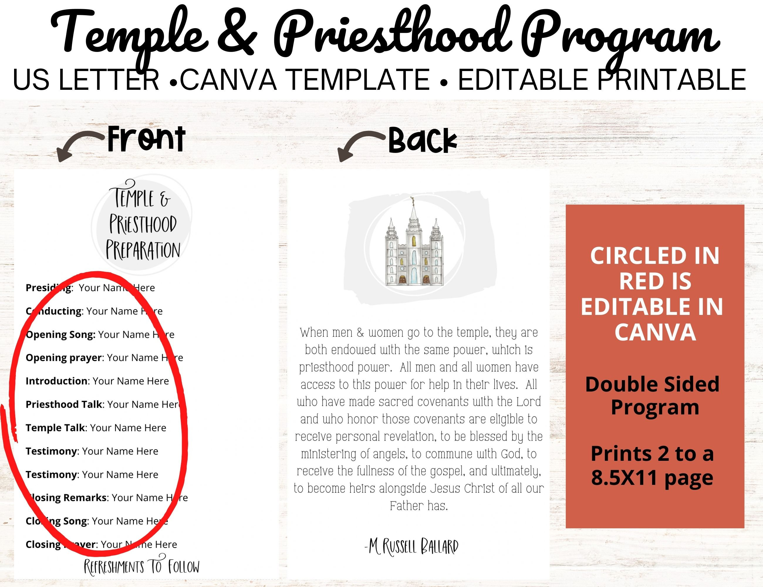 Temple and Priesthood Preview Invitation and Program L Digital Editable ...