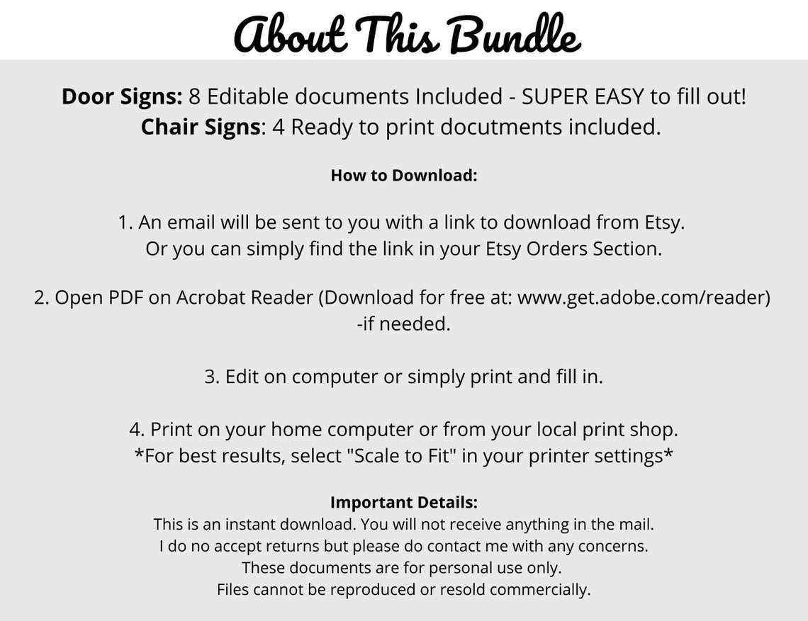 Primary Door and Chair Signs-editable PRINTABLES - Etsy