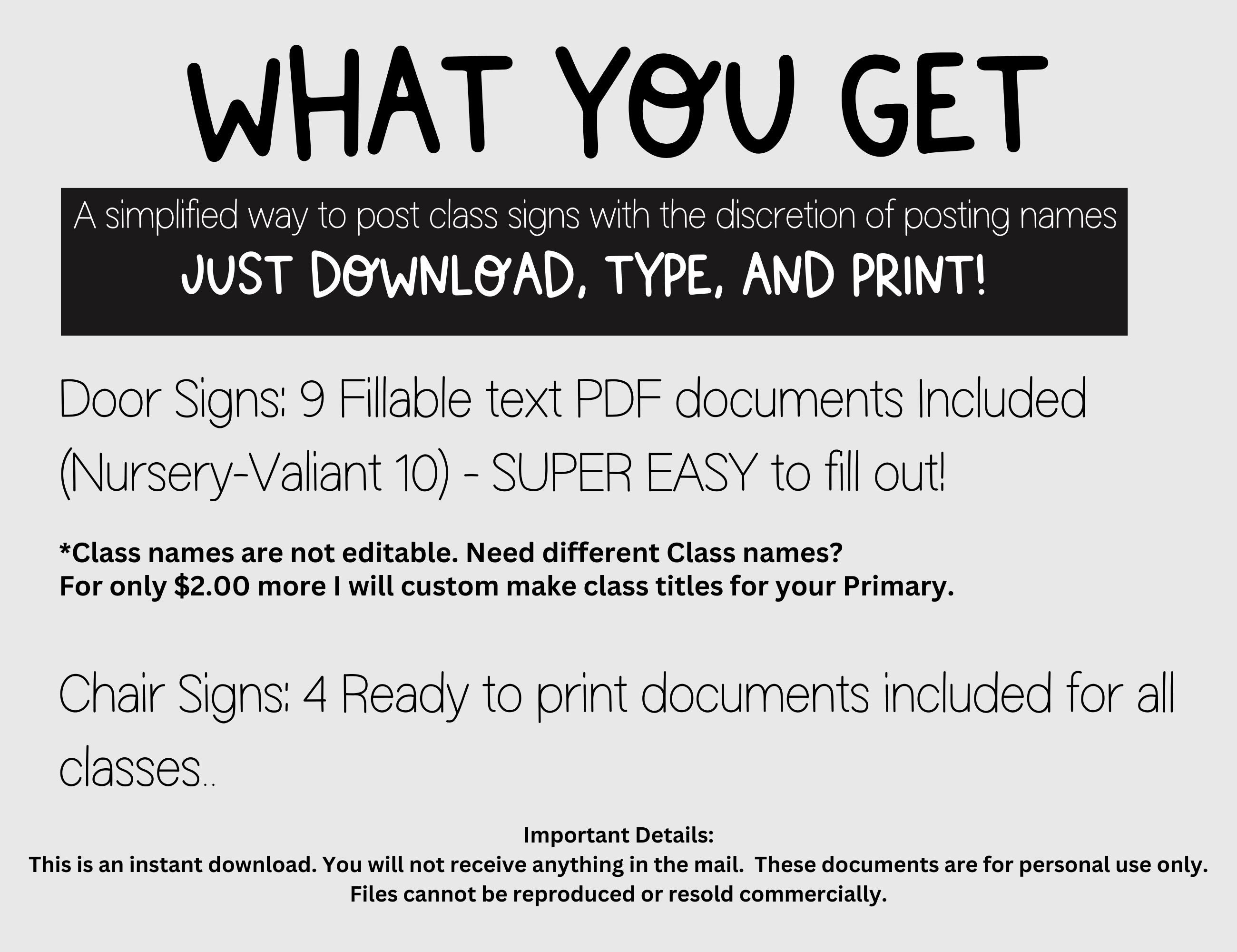 Primary Class Signs- Simplified-instant Download - Etsy