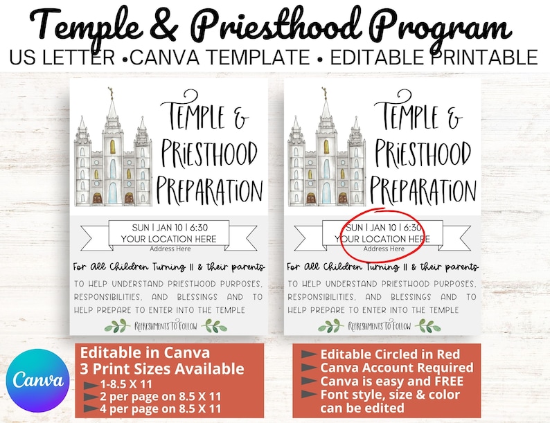 Temple and Priesthood Preview Invitation and Program L Digital Editable ...