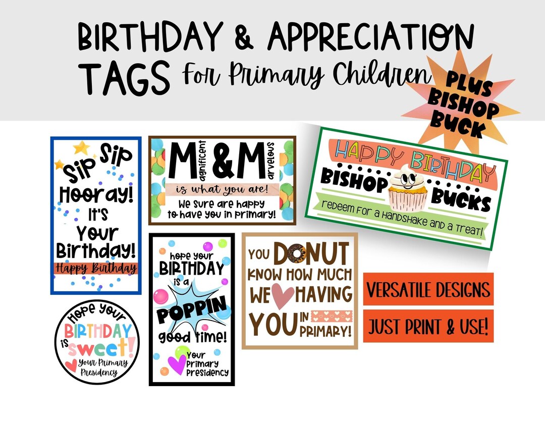 Birthday and Appreciation Tags for Primary Children - Etsy