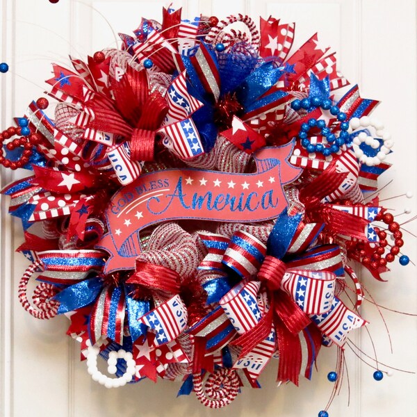 4th of July Deco Mesh Wreaths - Etsy