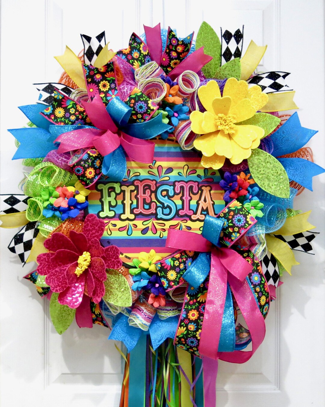 Fiesta Wreaths for Front Door, Spring Wreath, Cinco De Mayo, Deco Mesh ...