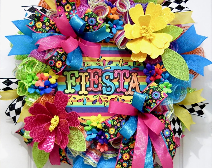 Fiesta Wreaths for Front Door, Spring Wreath, Cinco De Mayo, Deco Mesh ...