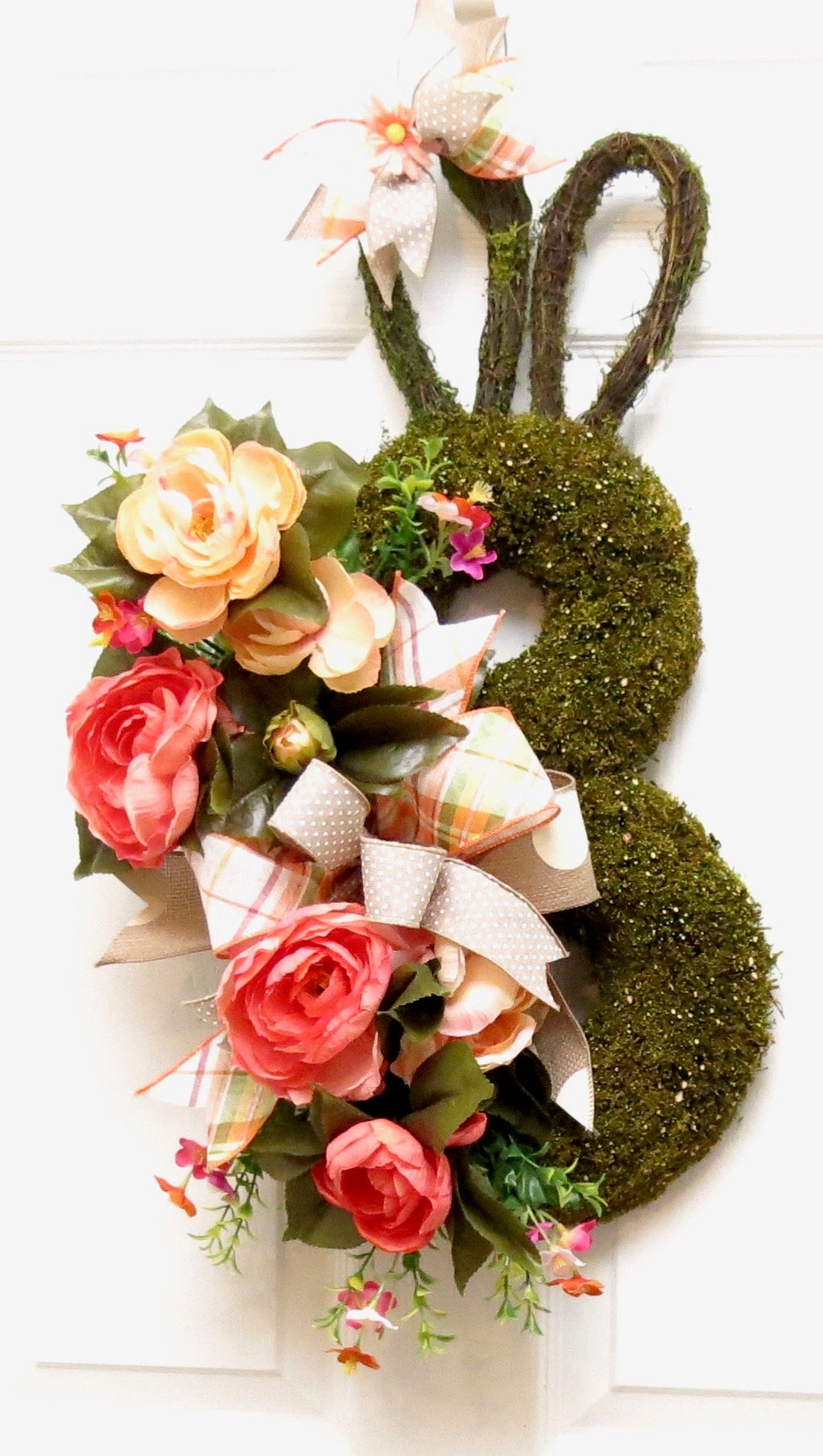 Easter Bunny Door Hanger, Moss Rabbit Door Hanger, Easter Door Hanger ...