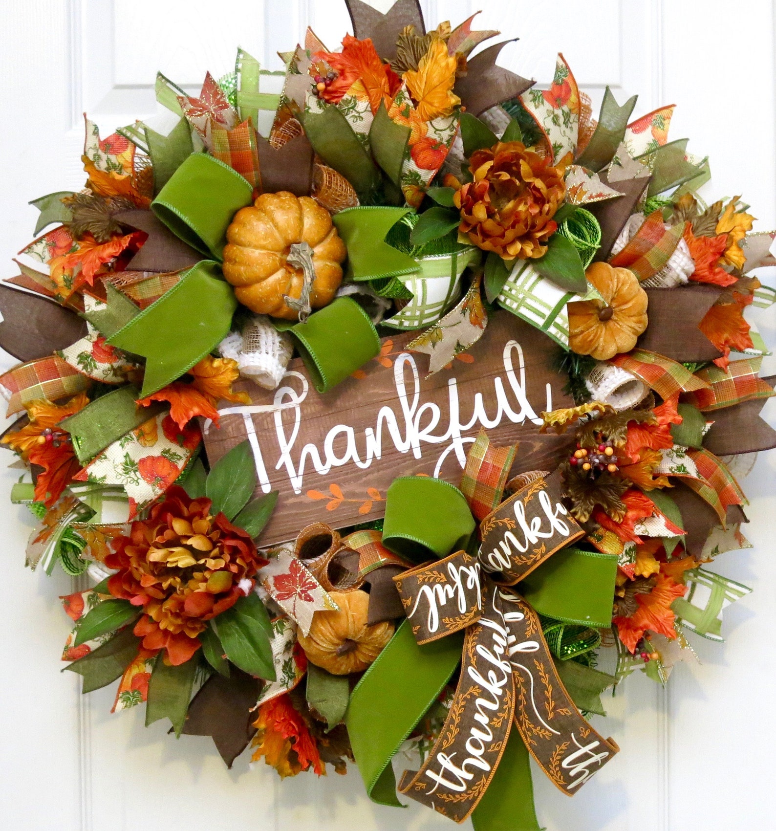 Fall Wreaths for Front Door Fall Front Door Wreath Thankful - Etsy