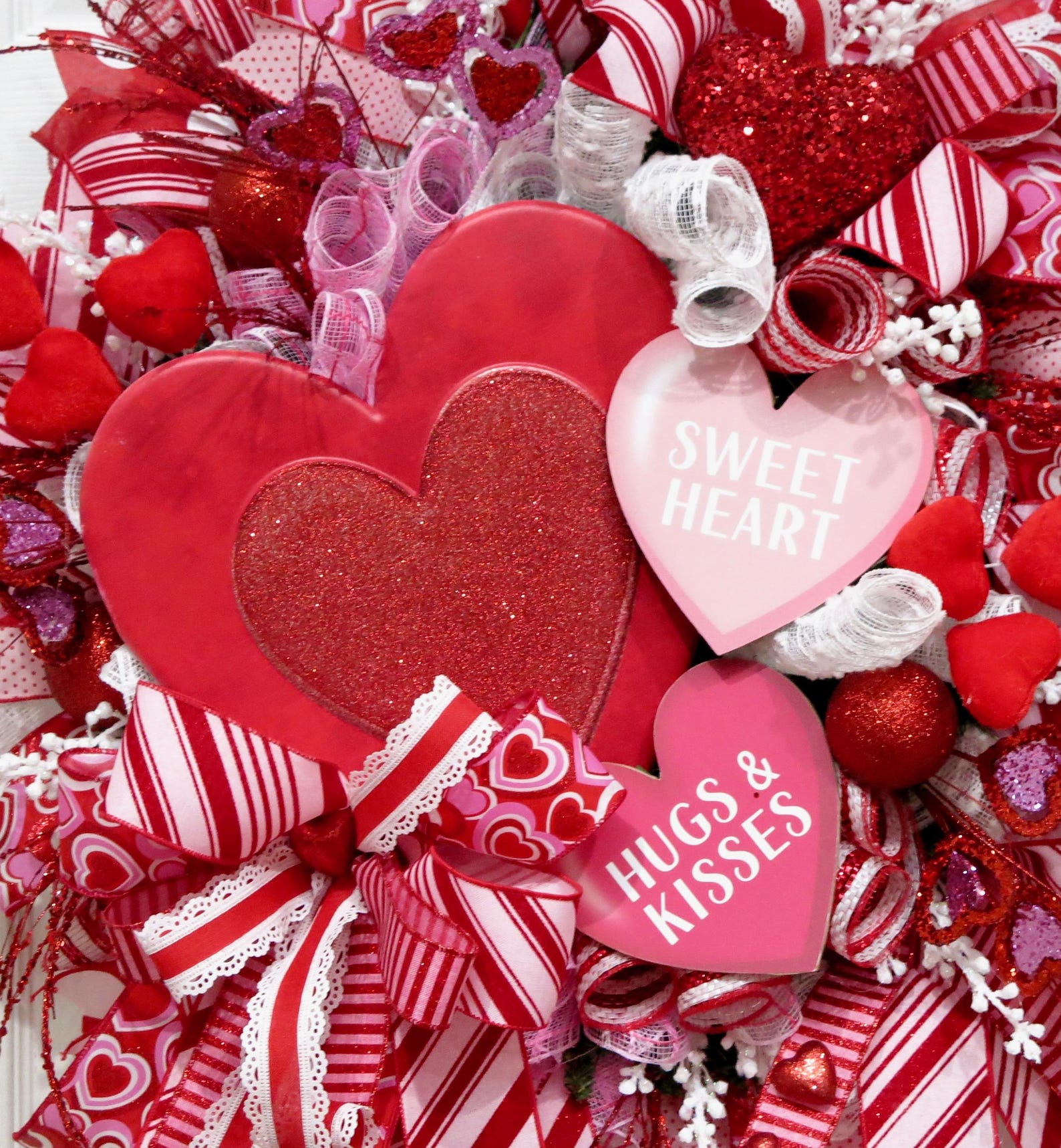 Valentine Wreath for Front Door, Conversation Heart Decor, Valentine's ...