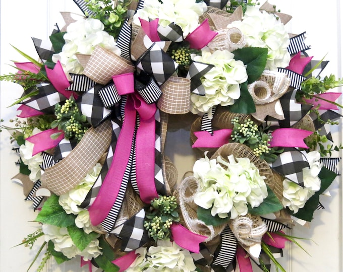 Hydrangea Wreath Everyday Wreath for Front Door Front Door - Etsy