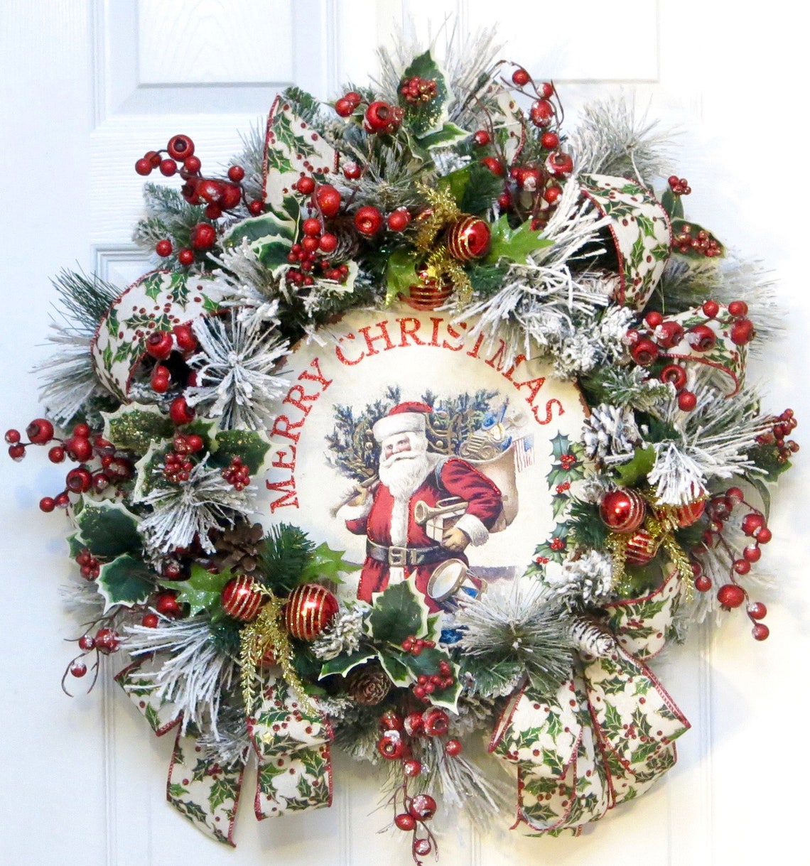 Santa Claus Wreath Christmas Wreath for Front Door Vintage - Etsy
