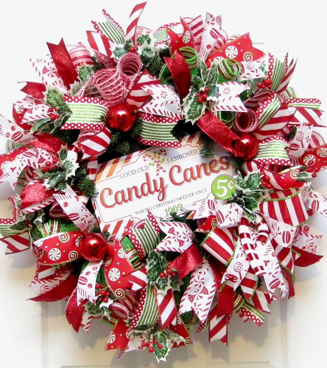Christmas Wreaths for Front Door, Candy Cane Wreath, Candy Wreath ...
