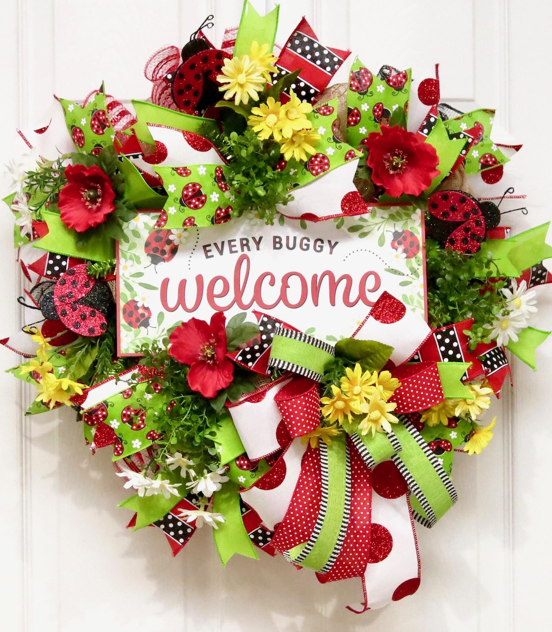 Ladybug Wreath, Bug Welcome Wreath, Spring Summer Front Door Decor, Red ...