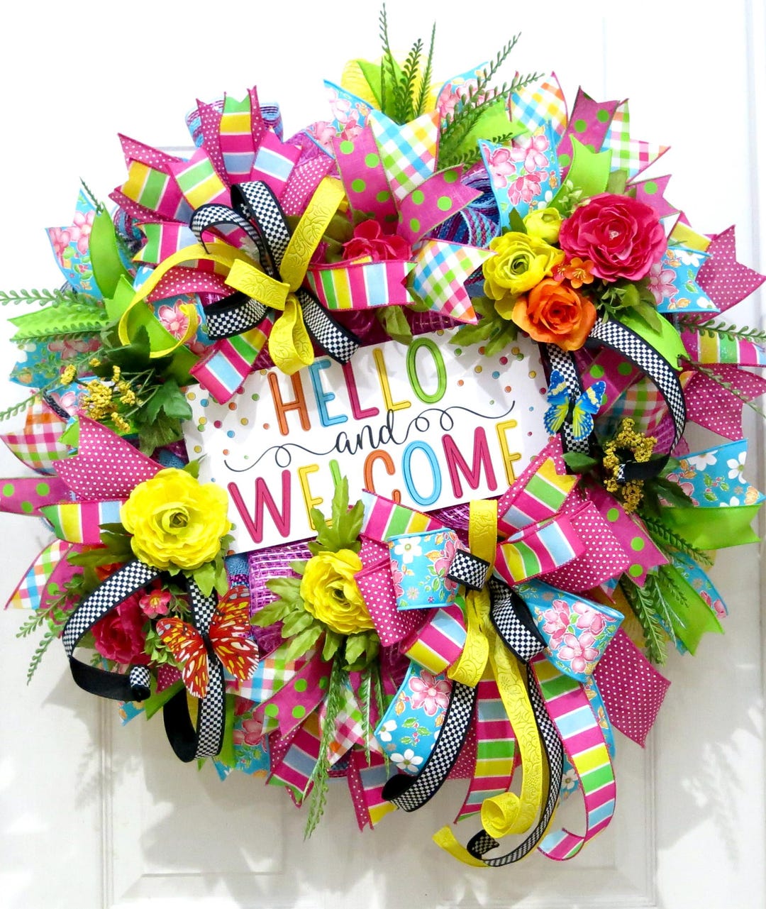 Colorful Everyday Wreaths for Front Door, Hello and Welcome Wreath ...
