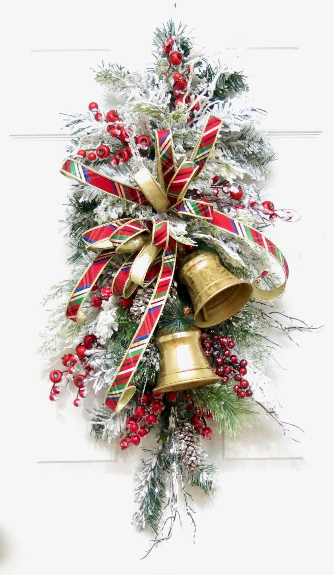 Flocked Christmas Swag for Front Door, Holiday Door Swag, Christmas ...