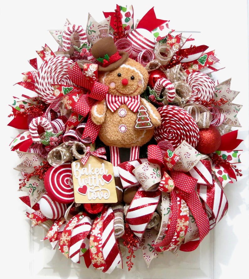 Gingerbread Wreath, Christmas Wreaths for Front Door, Gingerbread Decor ...