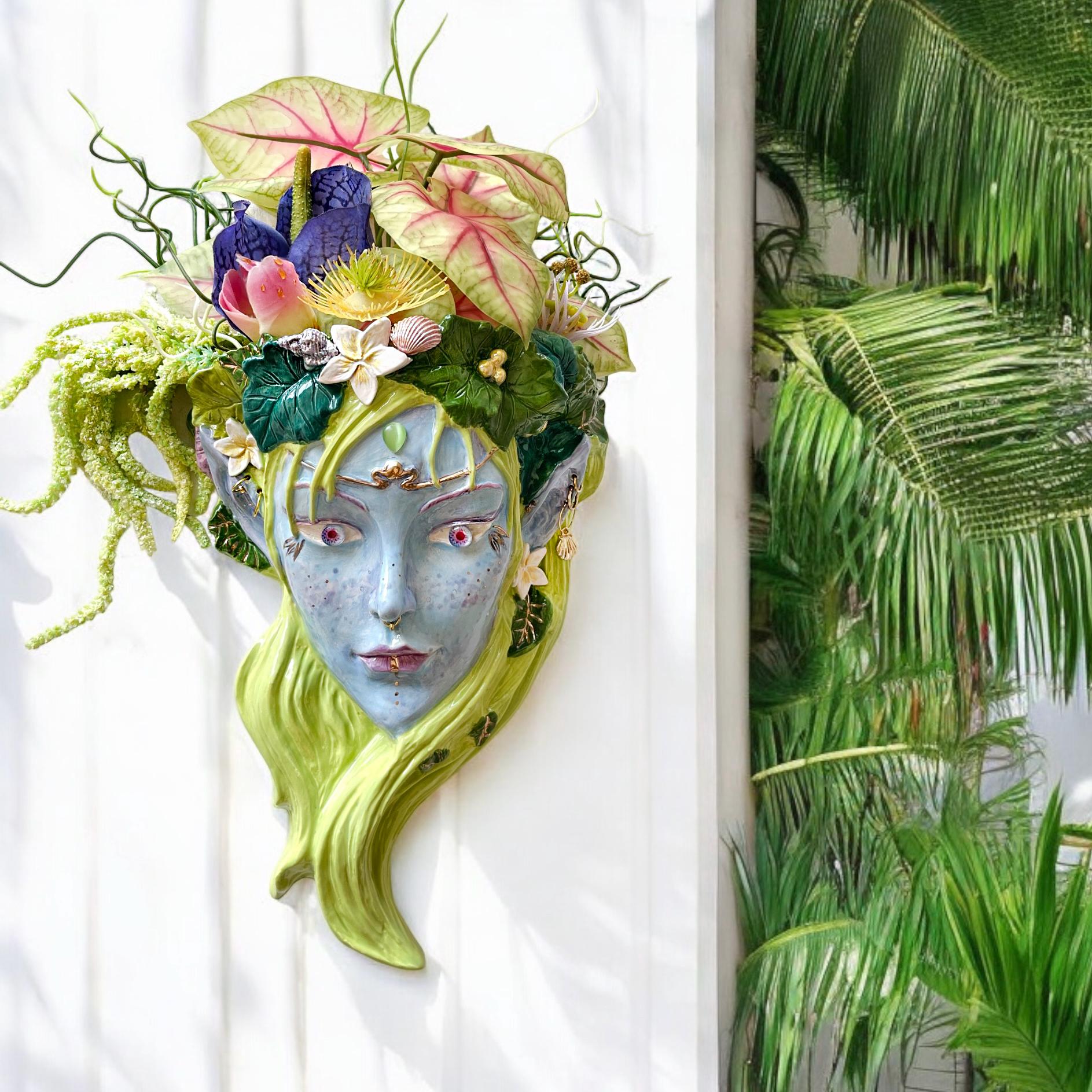 Exotic Witch Wall Planter/ Ceramic Wall Planter/ Ceramic Woman Face ...