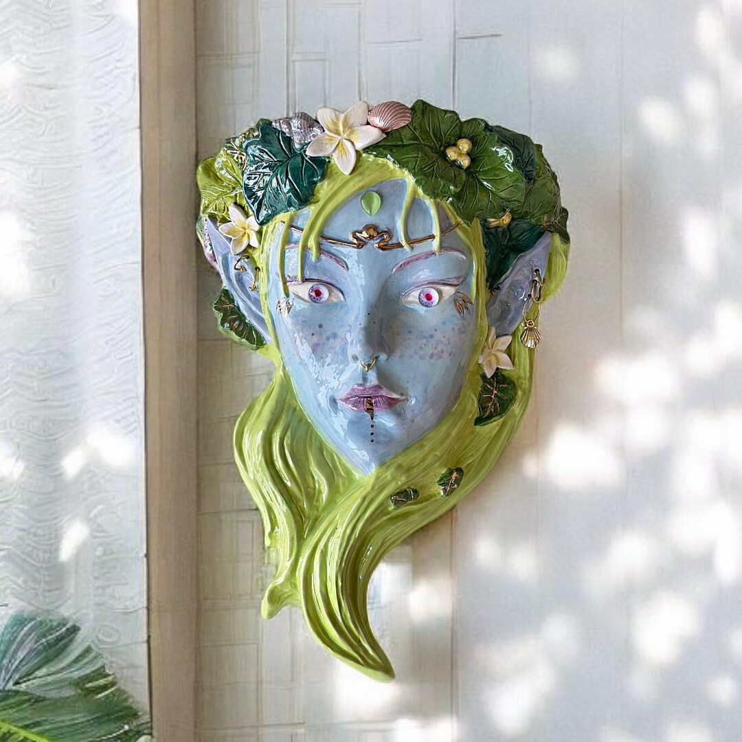 Exotic Witch Wall Planter/ Ceramic Wall Planter/ Ceramic Woman Face ...