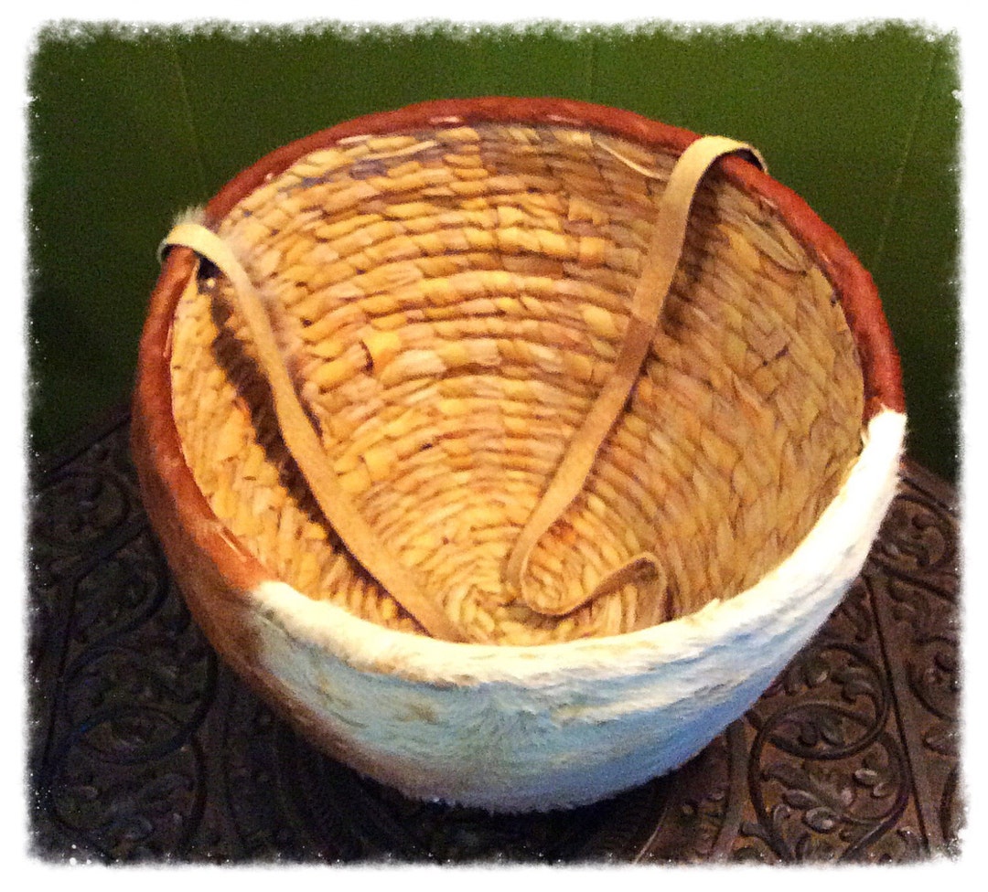 Cowhide Basket. Handmade, Vintage Decor. - Etsy