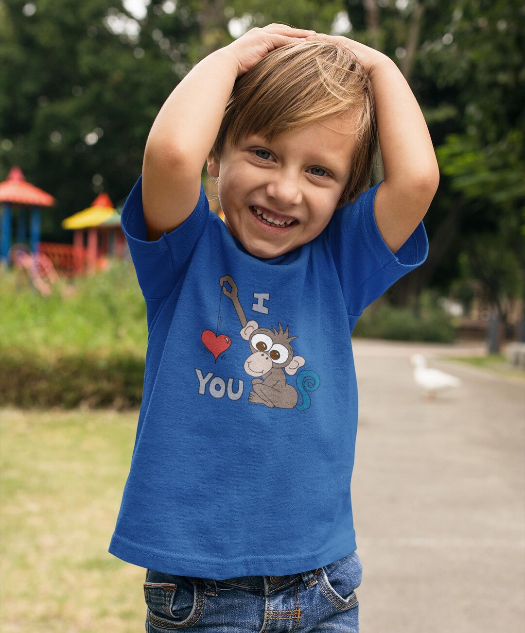 I LOVE YOU Monkey Tshirt - Cute Original Cartoon Animal Tee for Kids ...