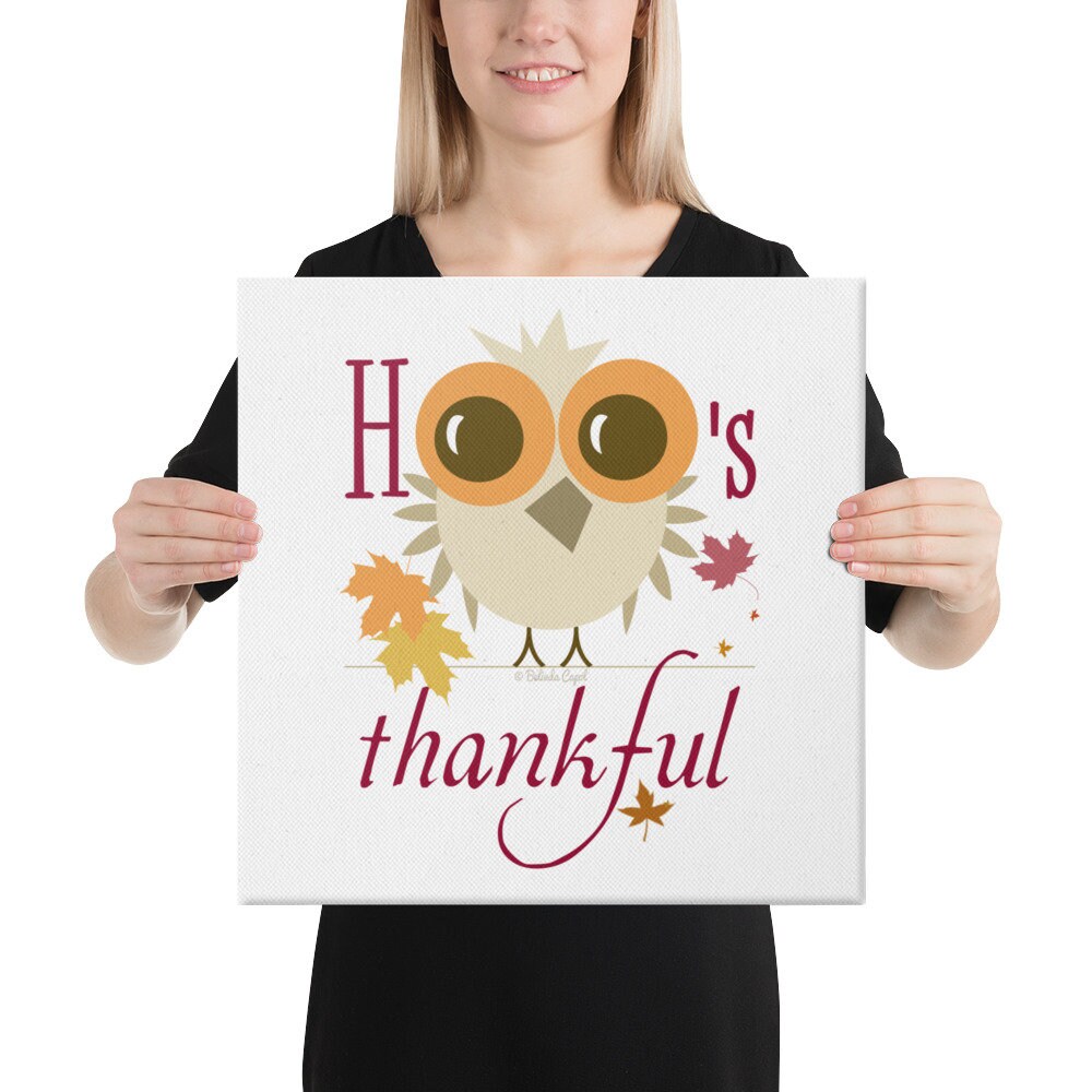 Thanksgiving Decorations Thankful Decor Cute Owl Wall Art Canvas 12x12 ...