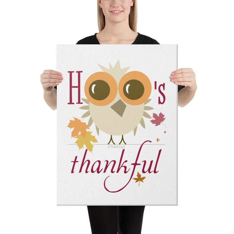 Thanksgiving Decorations Thankful Decor Cute Owl Wall Art Canvas 12x12 ...