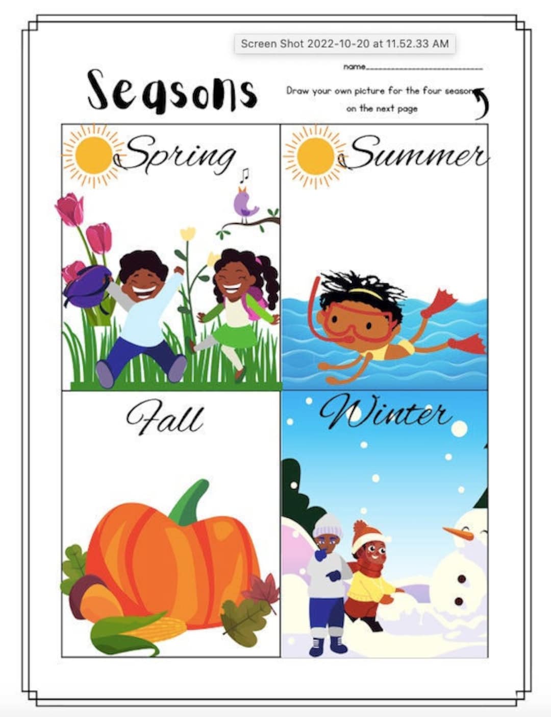 Printable Seasons Worksheets 18 Pgs L Toddler Worksheets Black Kids L ...