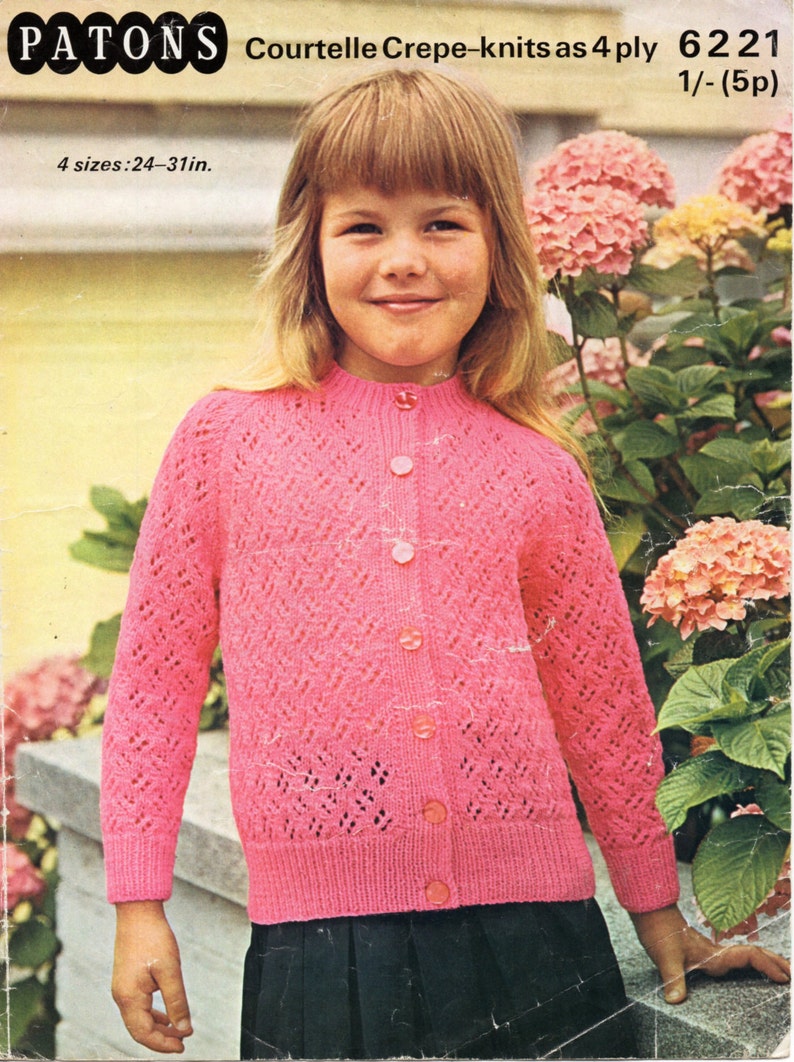 Vintage Girls 4ply Cardigan Knitting Pattern Pdf Childrens - Etsy