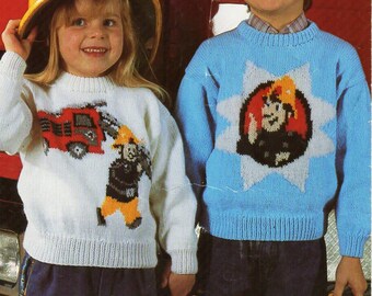 Vintage Pattern Fireman Sam Jumpers Adults and Childrens Knitting ...