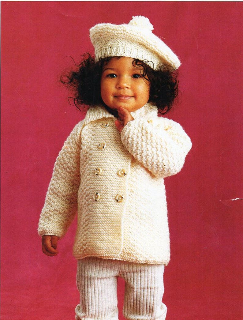 Baby toddler childs coat & beret knitting pattern pdf baby | Etsy
