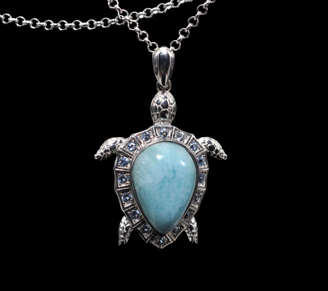 Larimar Premuim Turtle Necklace/pendant 10x14mm. White | Etsy