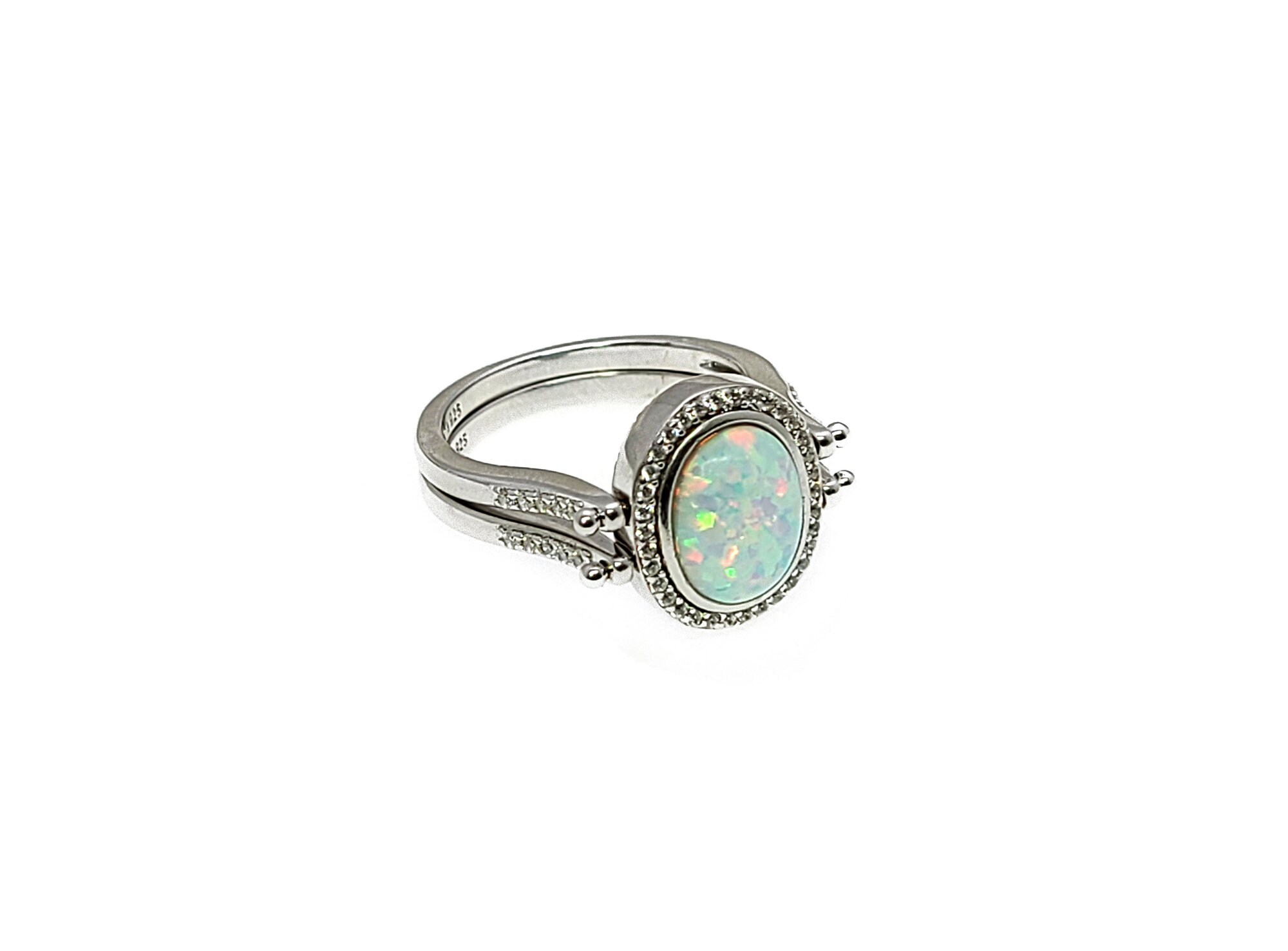Larimar/white Opal 10x8mm Happy Hour Ring (reversible) .925 Sterling ...