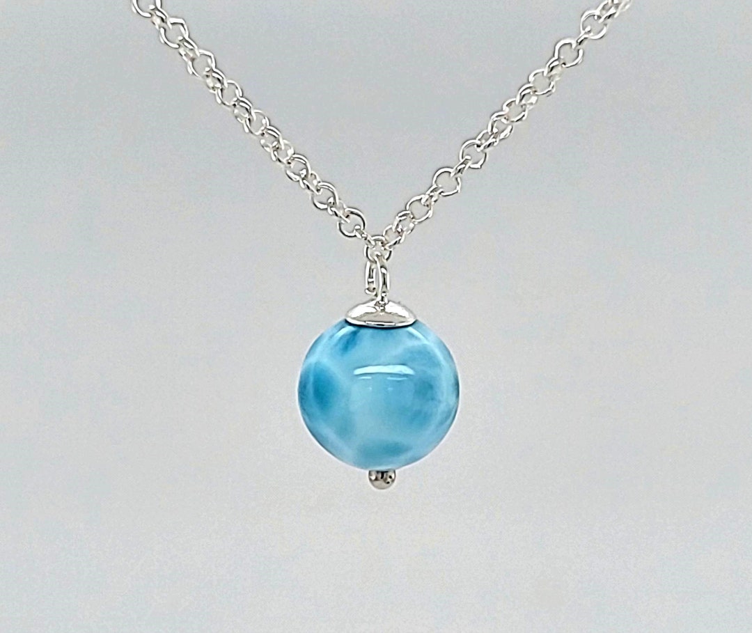 LARIMAR AAA 12mm Sphere Necklace .925 Sterling Silver (watch Video) - Etsy