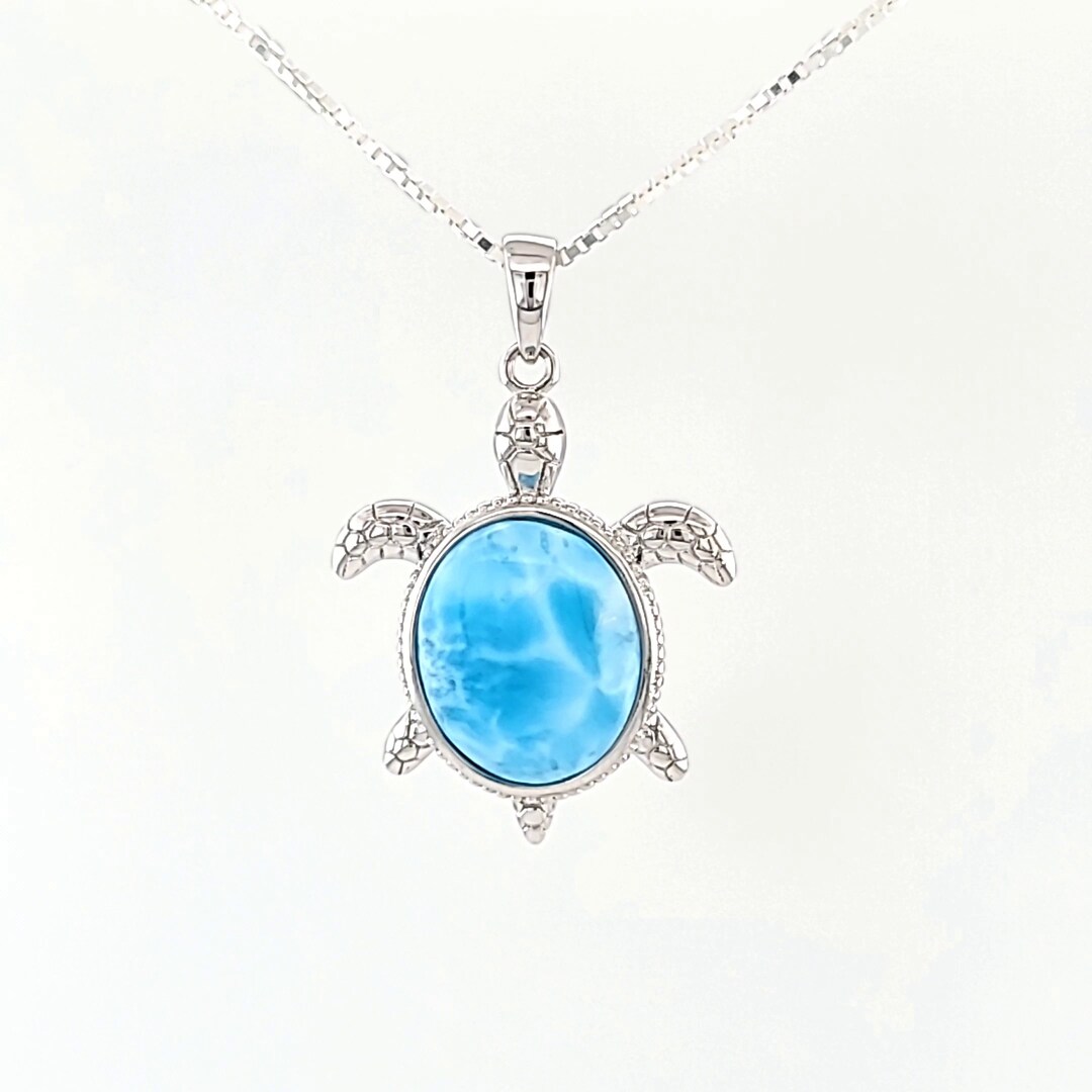 Larimar Turtle Back 12x10mm Punta Cana Sea Turtle Necklace (AAA Blue ...