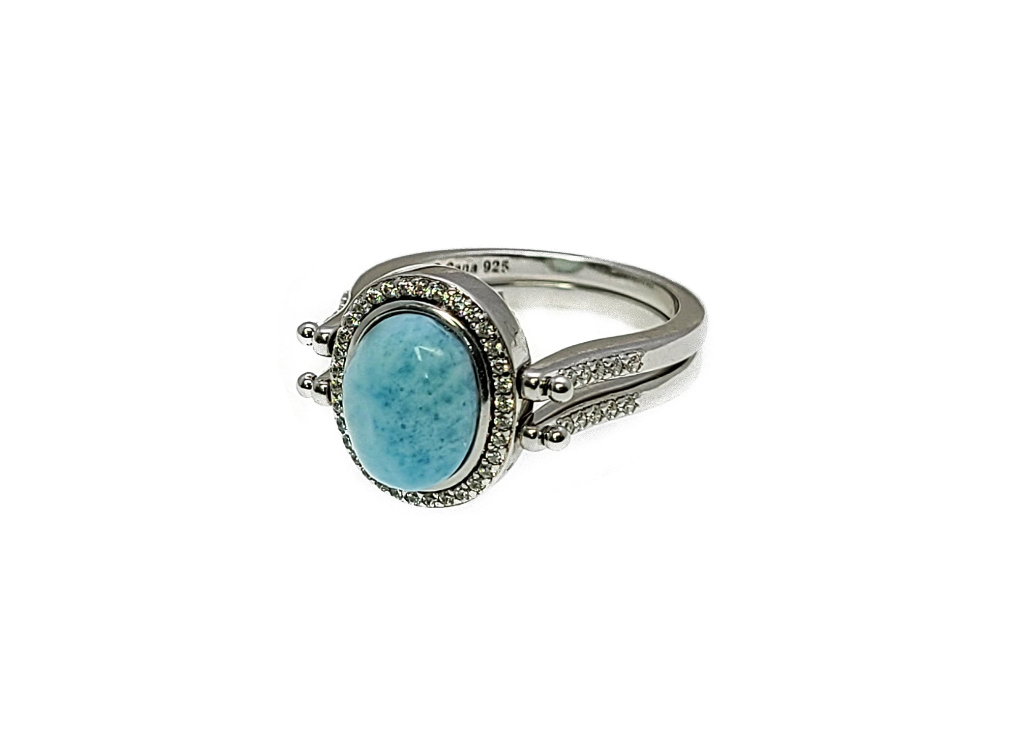 Larimar/white Opal 10x8mm Happy Hour Ring (reversible) .925 Sterling ...