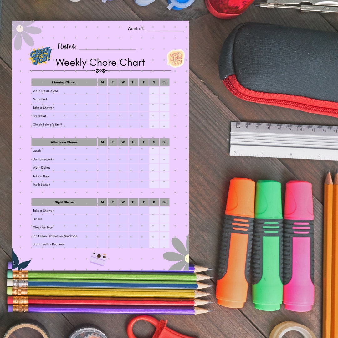 Weekly Chore Chart Kids Chore Chart Editable Chore List for Kids - Etsy ...