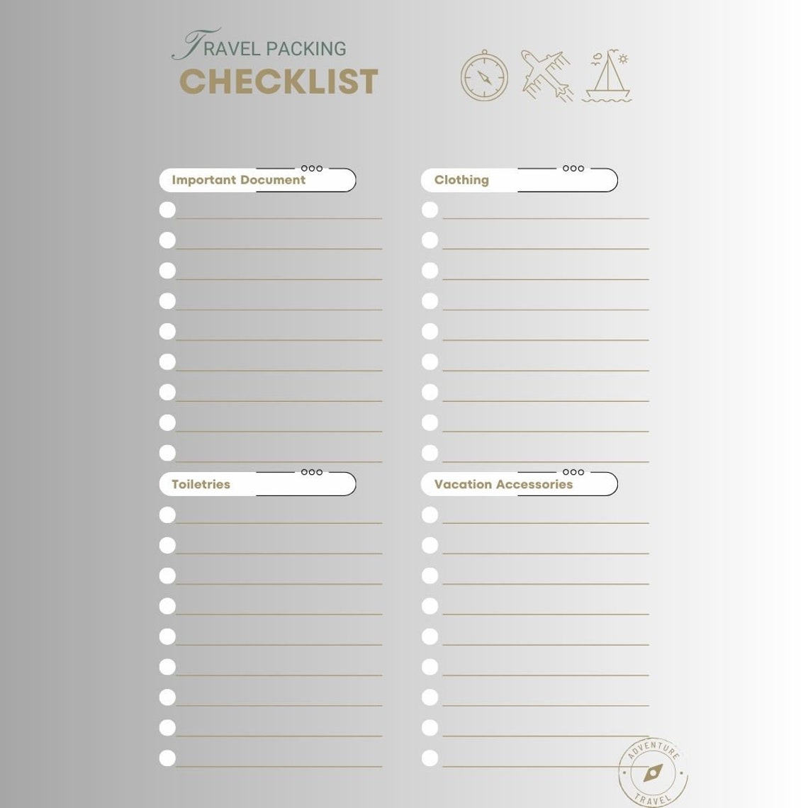 Travel and Road Trip and Packing Checklist Planner Printable - Etsy