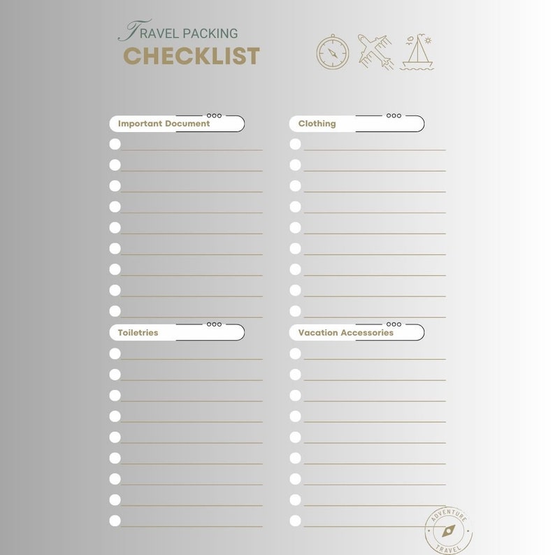 Travel and Road Trip and Packing Checklist Planner Printable - Etsy