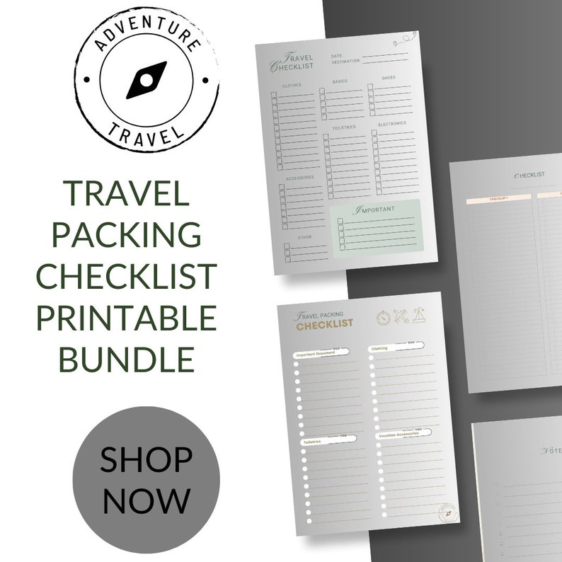 Travel and Road Trip and Packing Checklist Planner Printable - Etsy