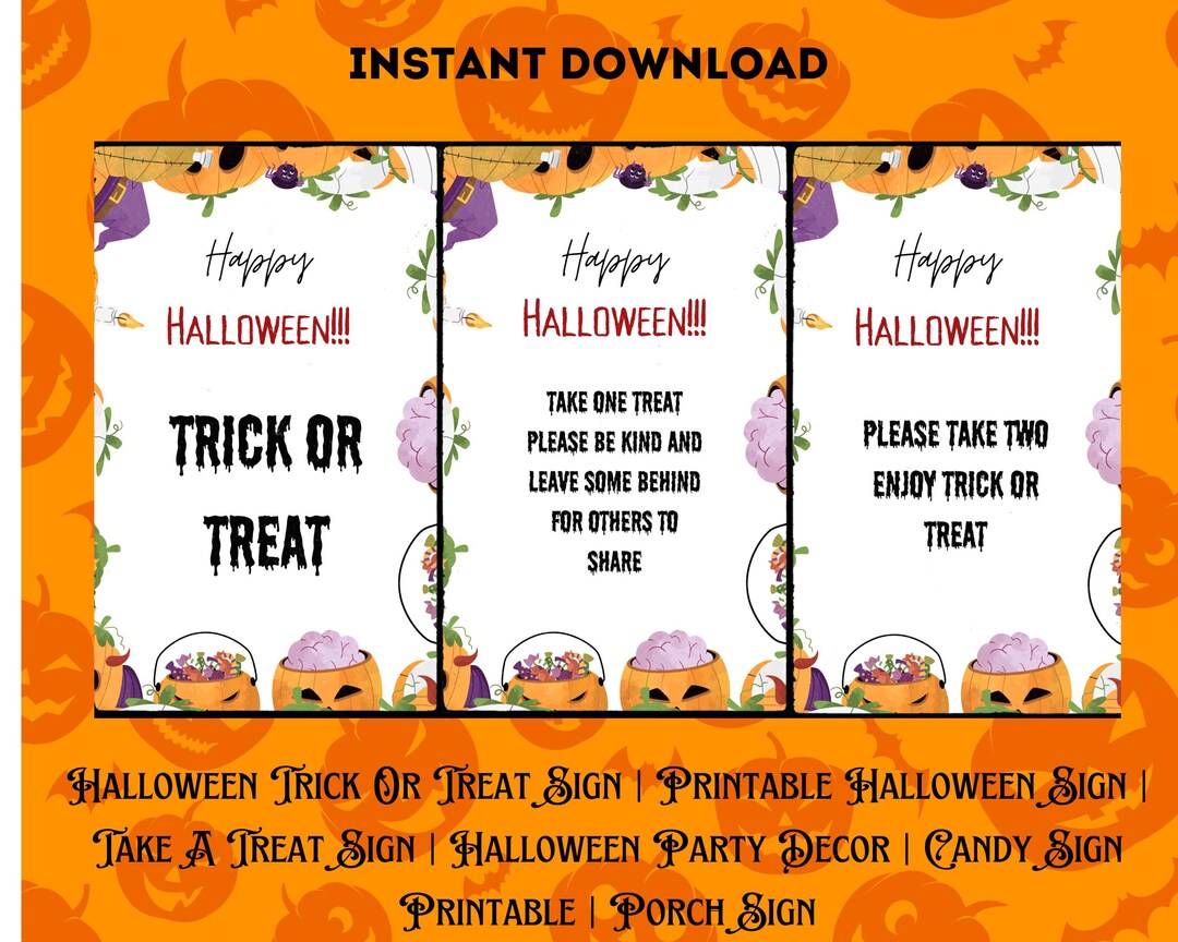 Halloween Trick or Treat Sign | Printable Halloween Sign | Take A Treat ...