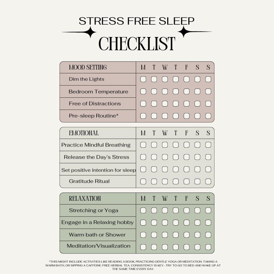 Sleep Planner Sleep Tracker Stress-free Sleep Checklist - Etsy