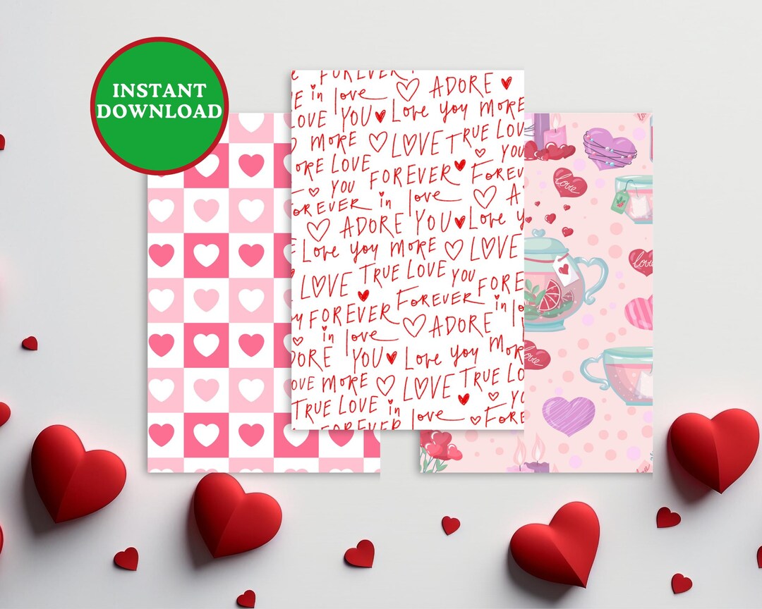Valentine's Digital Paper Pack Cute Valentine Bears Heart Patterns ...