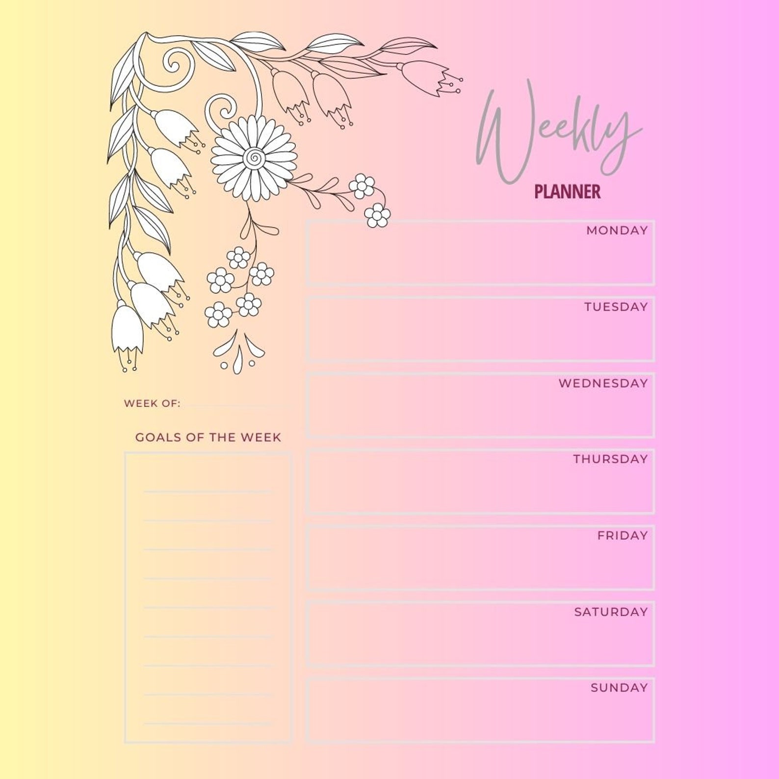 Printable Days of the Week Planner - Etsy Canada