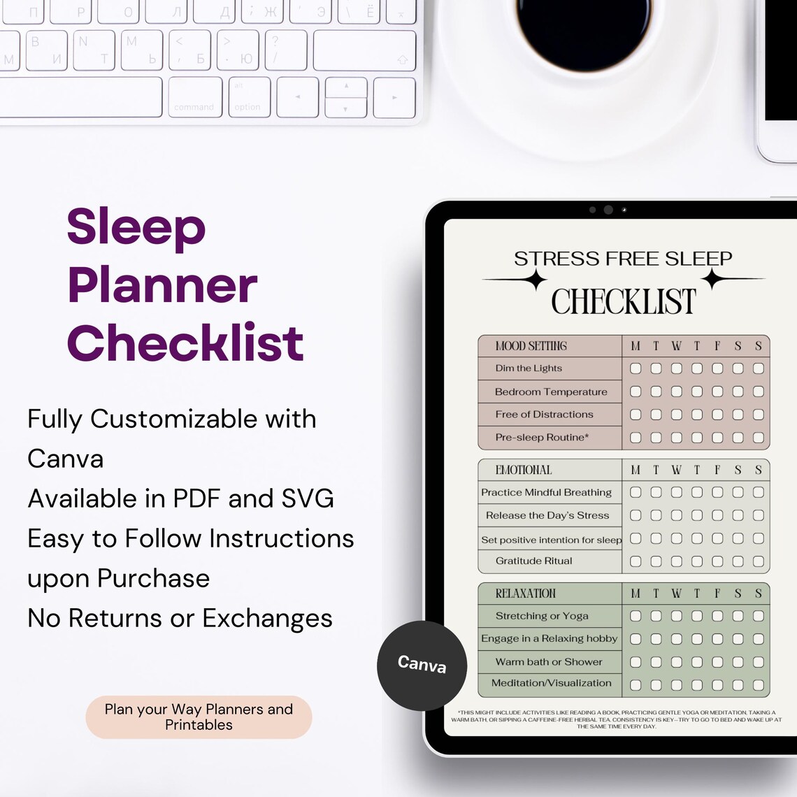 Sleep Planner Sleep Tracker Stress-free Sleep Checklist - Etsy