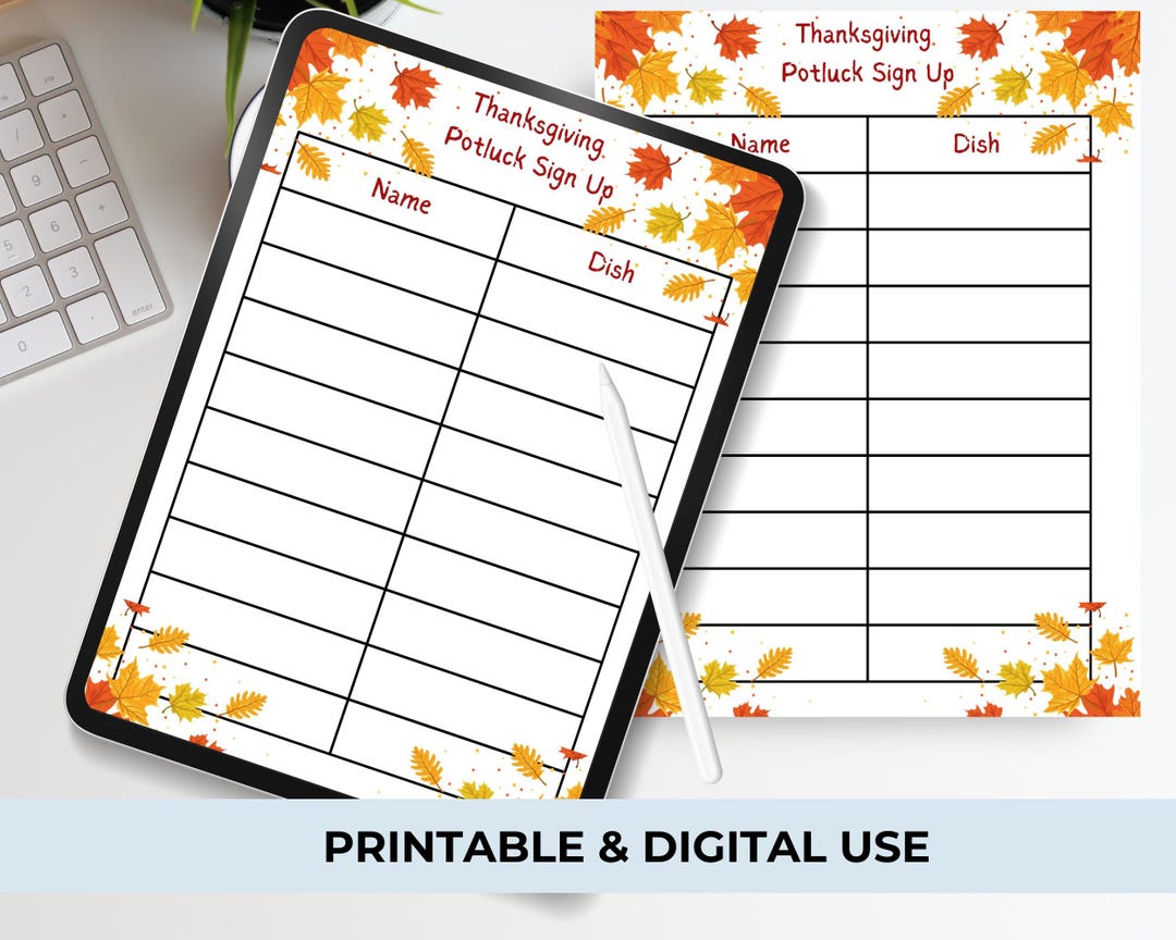 Thanksgiving Potluck Sign up Sheet Printable PDF Digital Download ...