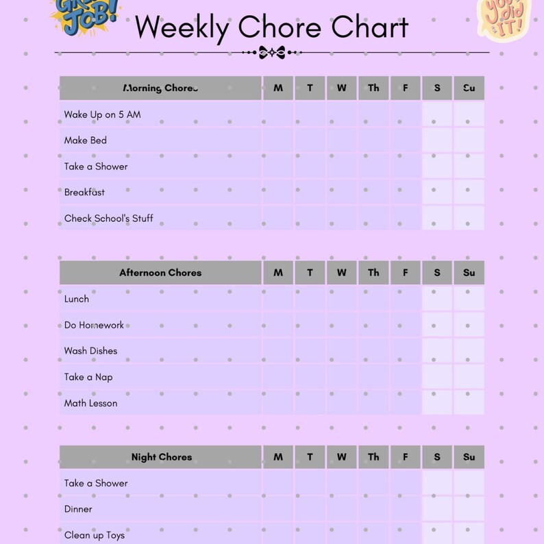 Weekly Chore Chart Kids Chore Chart Editable Chore List for Kids - Etsy ...
