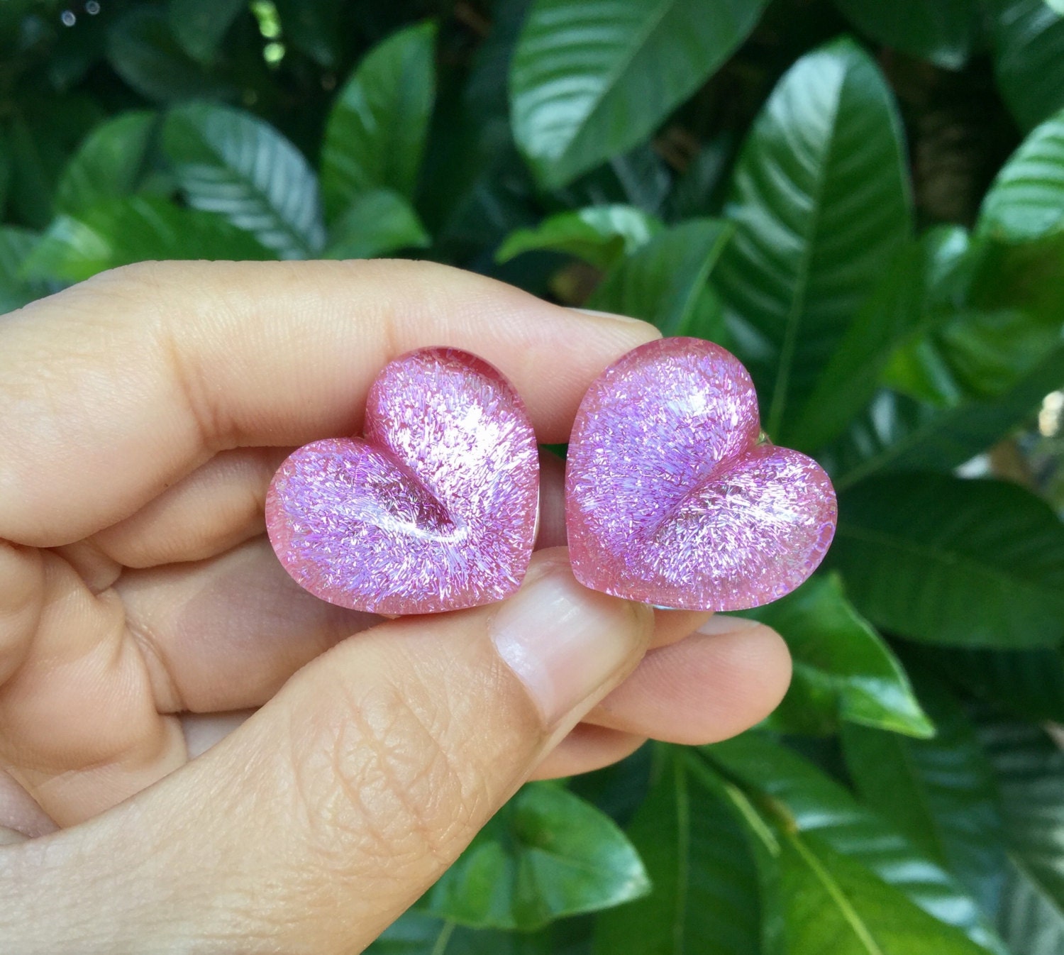 1 Pair (2 Pieces) Pastel Pink Dichroic Glass Heart Plugs Pyrex - Etsy