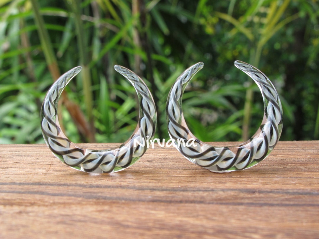 1 Pair (2 Pieces) Real Silver & Black Encased Twist Pinchers Spirals ...