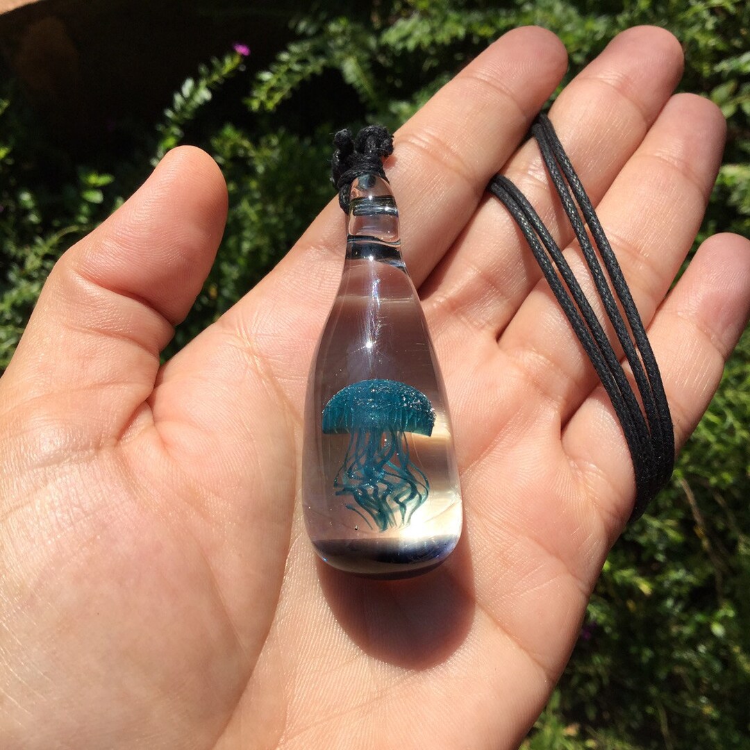 Custom Made Aqua Body & Aqua Legs Jellyfish Pendant on an Adjustable ...